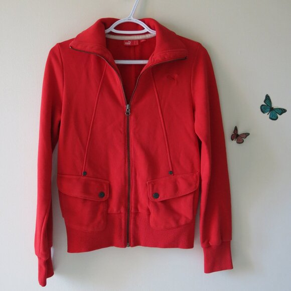 Puma | Jackets & Coats | Puma Women Red Cotton Blend Full Zipper Logo ...